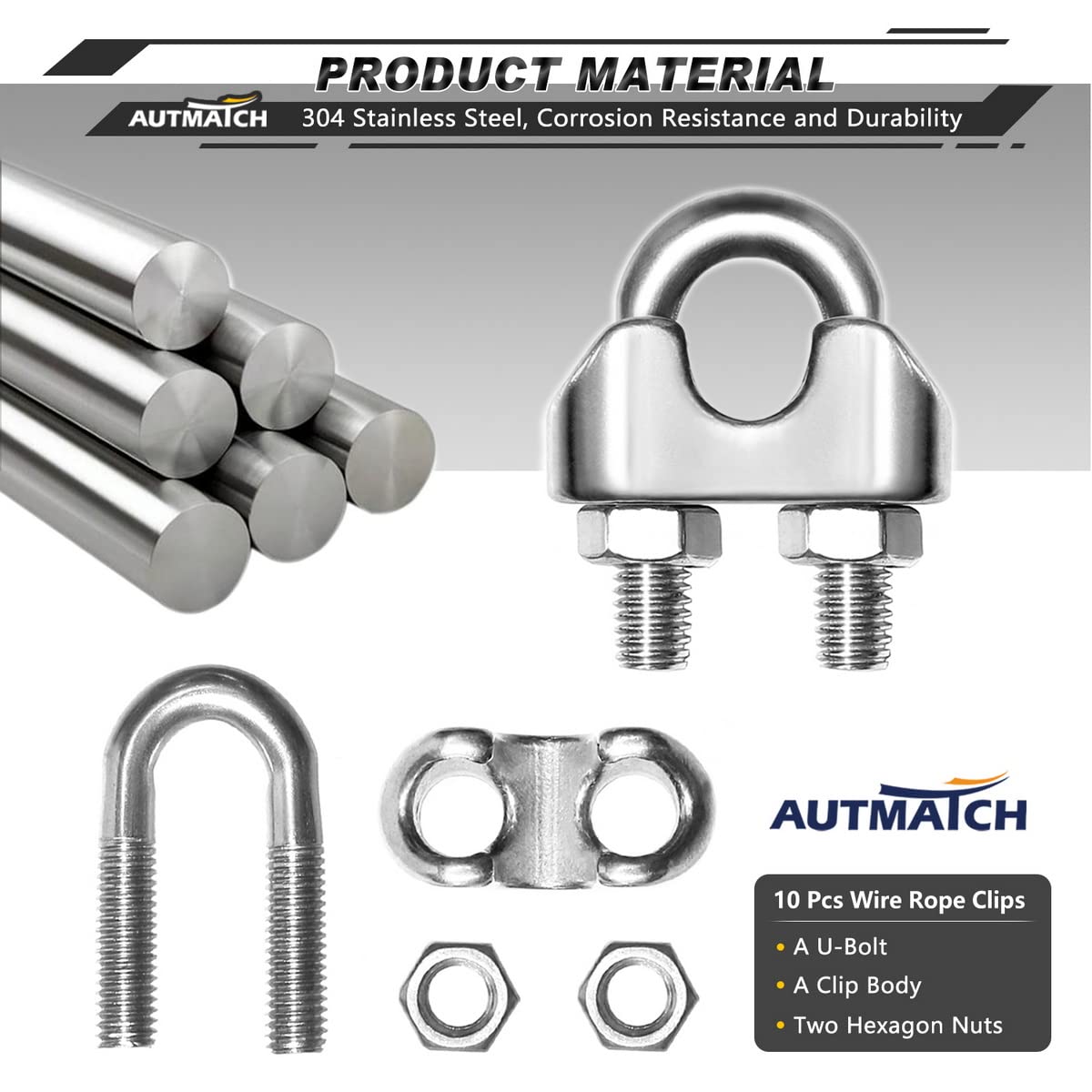 Snapklik.com : AUTMATCH M3 Wire Rope Cable Clip Clamp 1/8 Inch