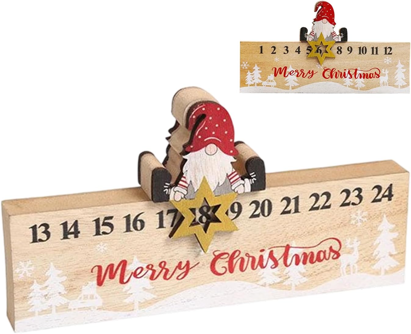 Christmas Countdown Calendar, Sliding Sleigh Gnome Advent Decor, Double ...