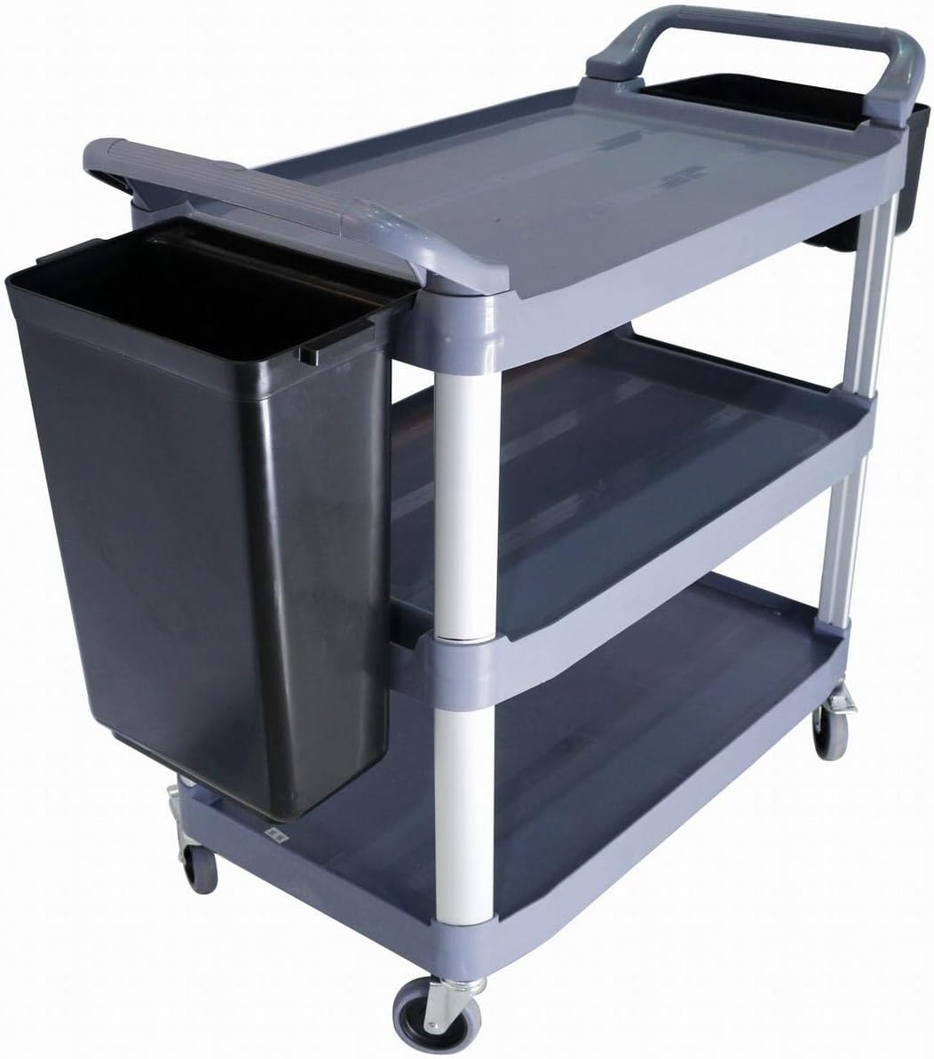 GRACE KITCHEN 3 Tiers PVC Service Trolley Utility Cart with Side ...