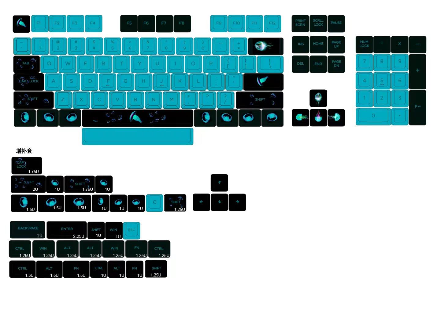 Buy ZMX Deep-Sea Jellyfish Theme keycap PBT Dye-Heat Sublimation Keycap ...