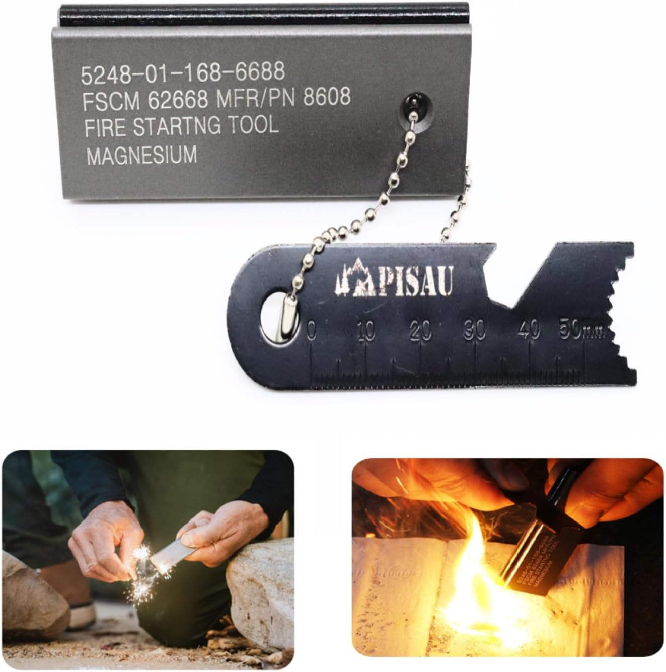 Magnesium Block & Flint Kit Match Steel Military Fire Starter Lighter ...