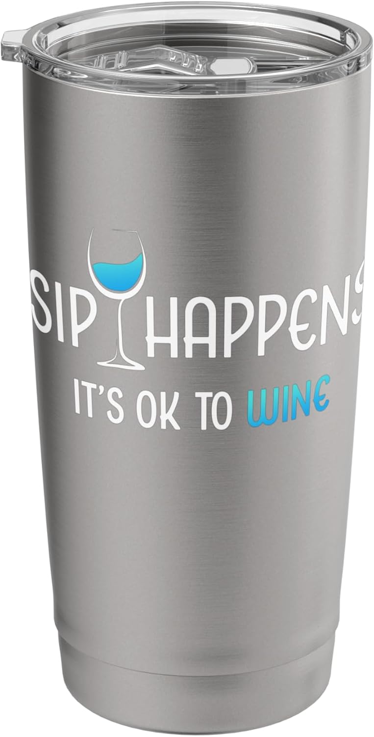 Amazon.com: Sip Happens It's OK To Wine Funny Wine Glass Wine Drink ...