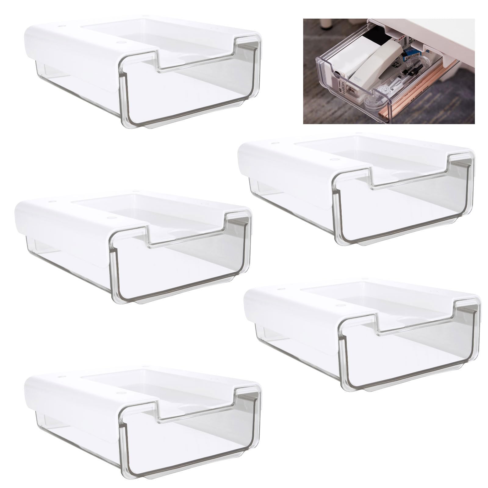 Snapklik.com : 5 Pack Under Desk Drawer Slide Out, Self-Adhesive Under ...