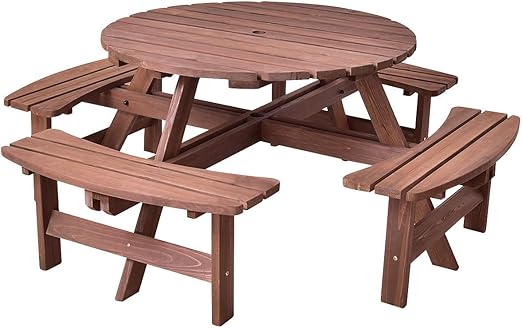 Amazon.com: Giantex Wooden Picnic Table Set with Wood Bench, 4 Adults or 8 Kids Outdoor Round ...