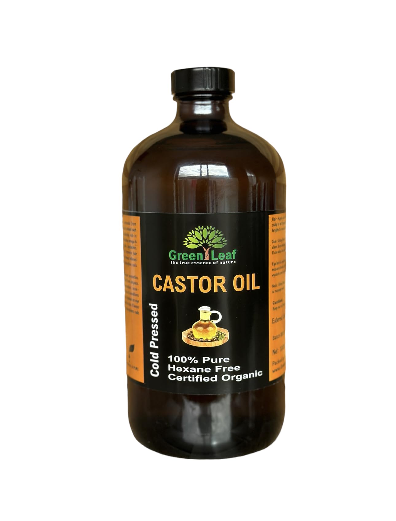Organic Castor Oil 1 LITRE (Glass Bottle) Pure, Cold-pressed castor oil ...