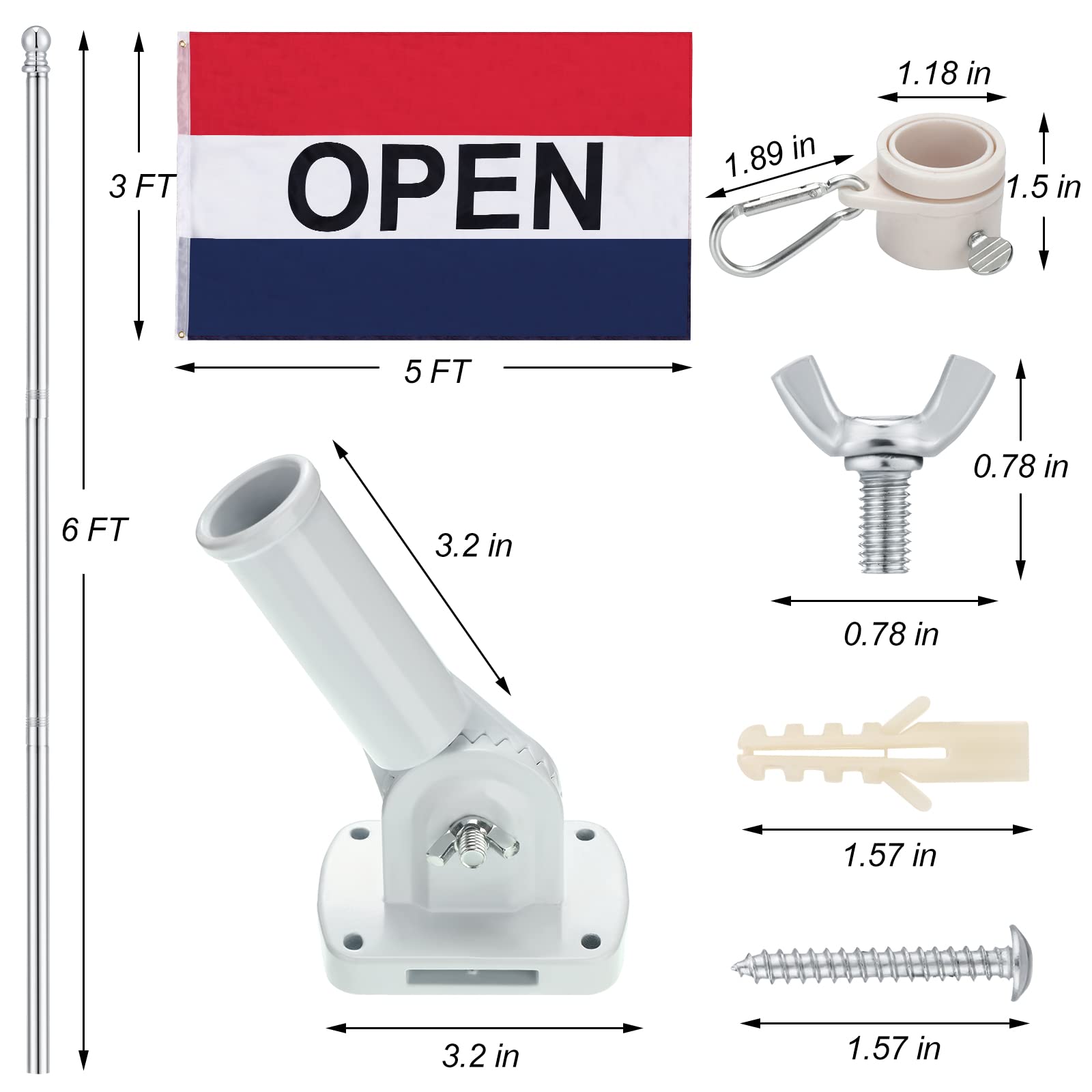 2 Sets Double Sided Open Flag with Pole Kits 100D Polyester Open Flags ...