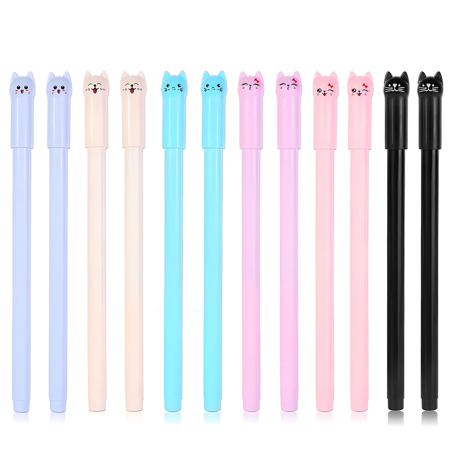 Amazon.com: 12Pcs/Bulk Cute Cat Pens Kawaii Gel Ink Pen Cat Tail ...