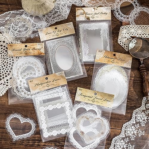 Amazon.com: Lace Frame Stickers - Maxleaf 60PCS Vintage White Lace ...