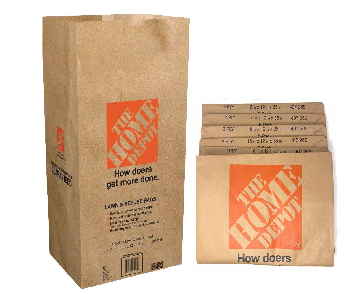 Amazon.com: Home Depot 20 pack Heavy Duty Brown Paper 30 Gallon Lawn ...