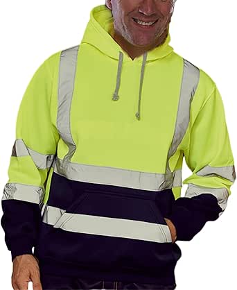 evzosrz Mens High Visibility Safety Sweatshirts Reflective High Vis Construction Work Fall ...