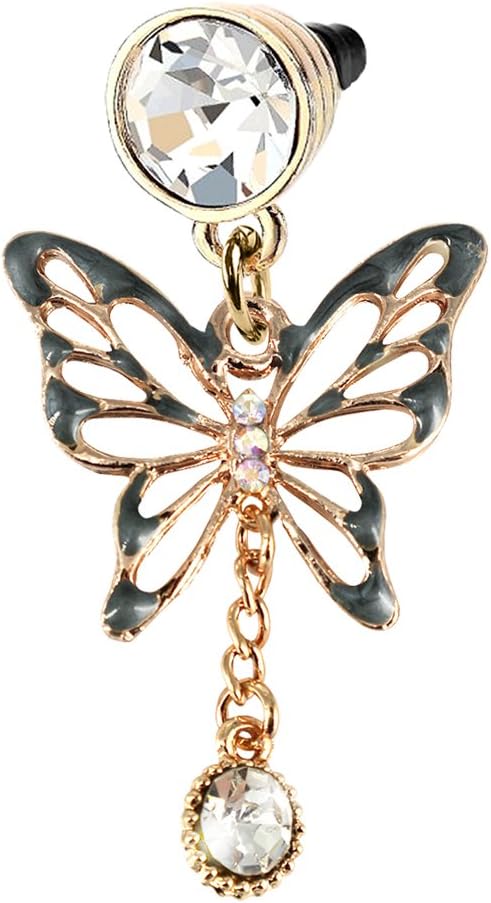 Amazon.com: Elegant Black Butterfly with Crystal Dangle Phone Charm ...