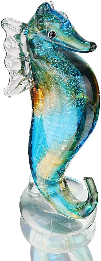 QFkris Handmade Glass Blue Seahorse Collectible Art Glass Blown Animal ...