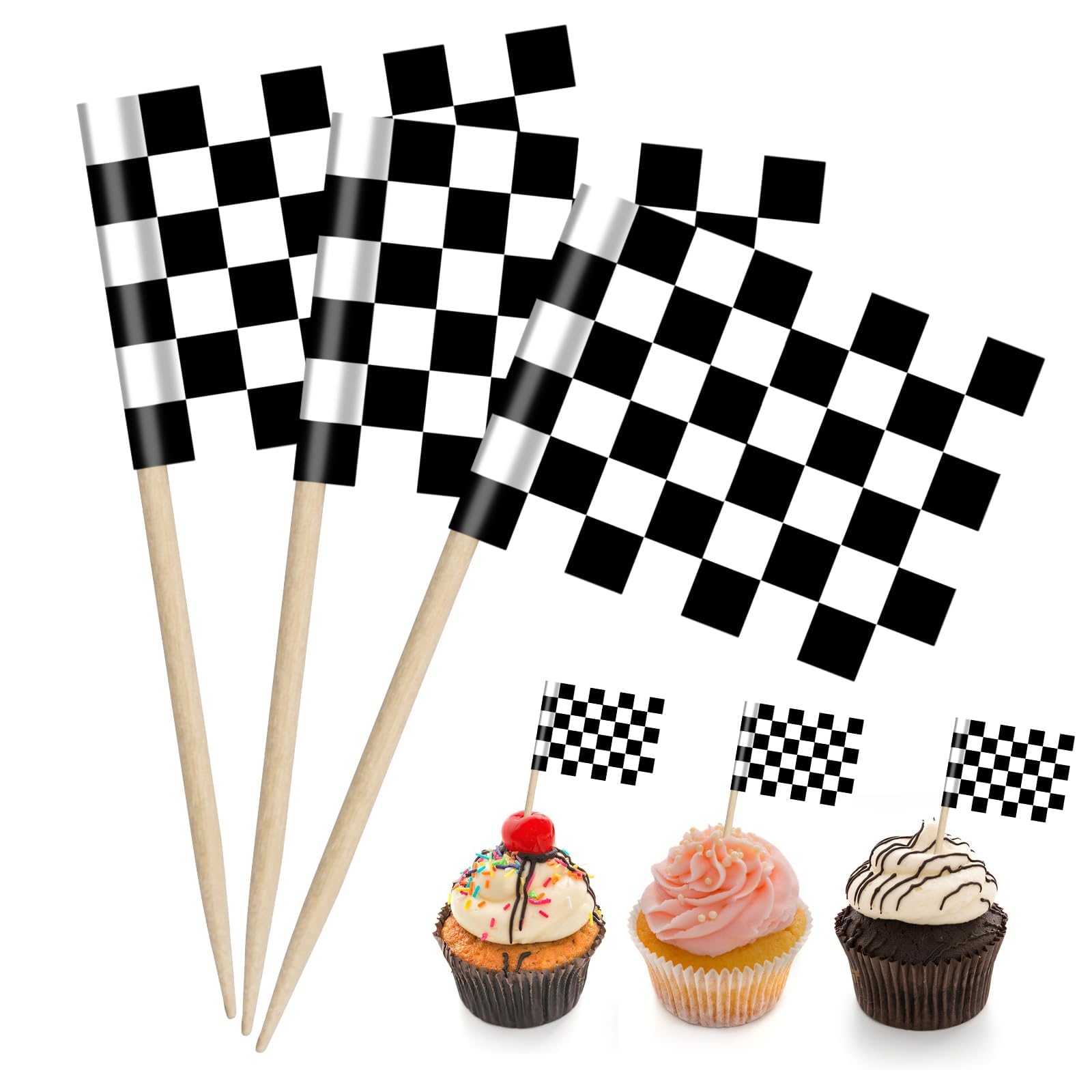 Amazon.com: 100 Pack Mini Checkered Racing Flag Finish Line Cupcake ...