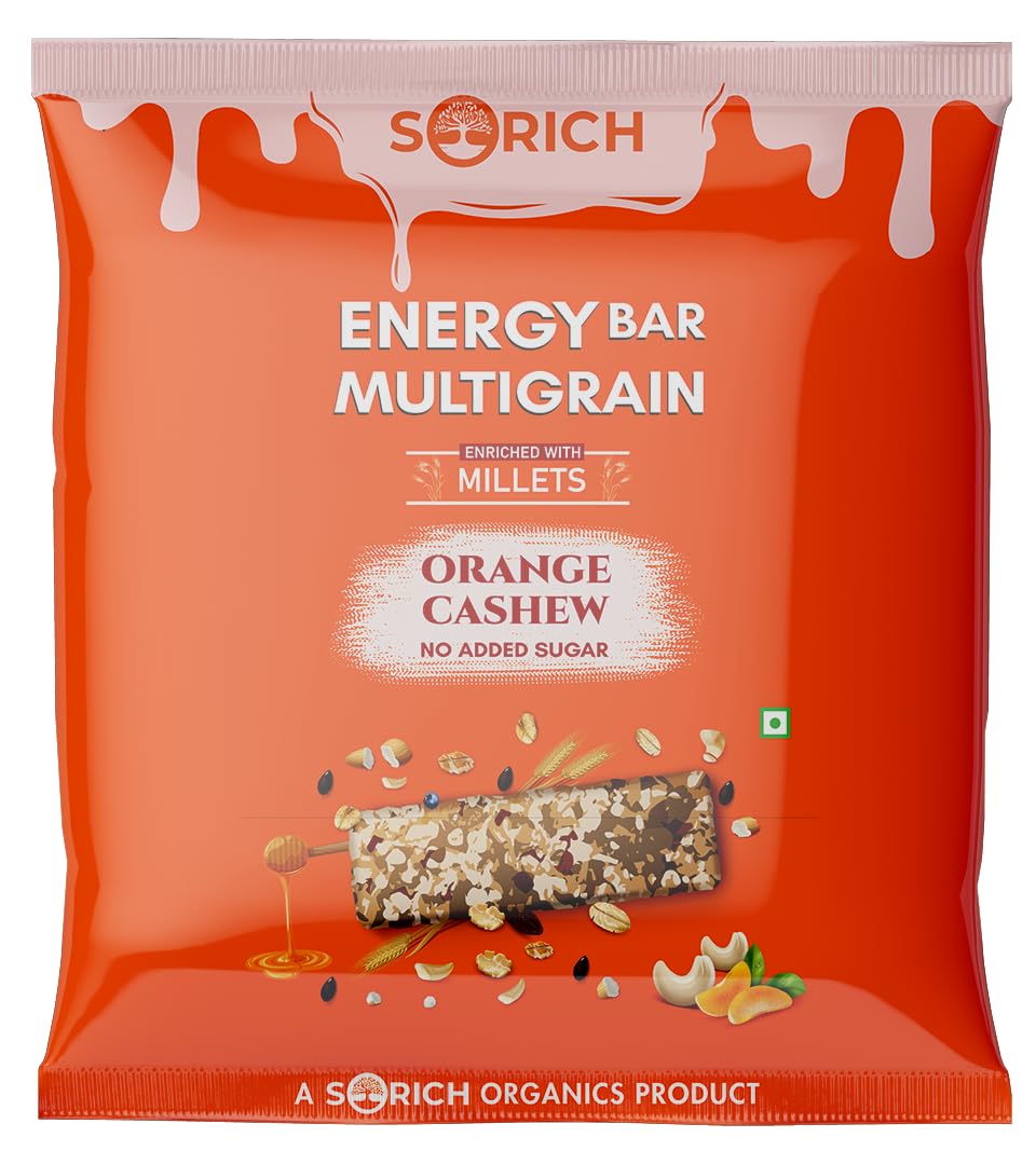 Sorich Organics Multigrain Energy Bars Orange Cashew, Pack of 12 (180gm ...