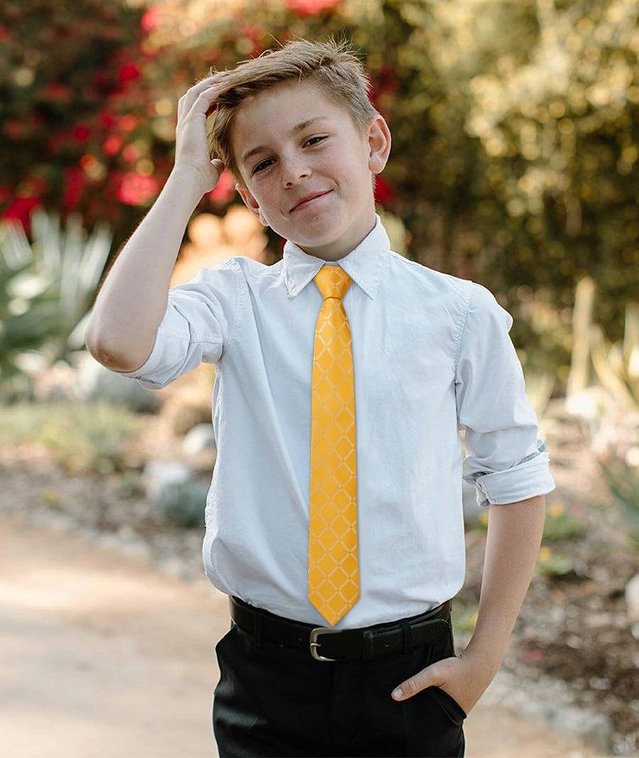 Snapklik.com : Yellow Plaid Tie Boys Necktie Pocket Square Set Gold ...