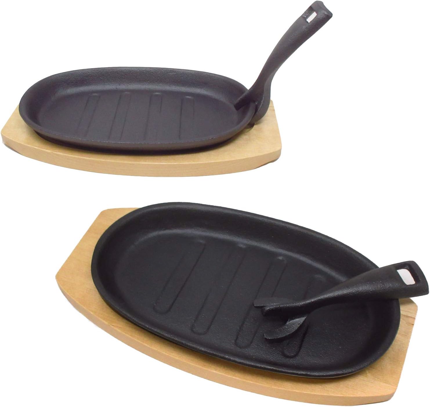 Vintage Gourmet ® Cast Iron Sizzle Platter Set (24cm x 14cm) and (28cm ...