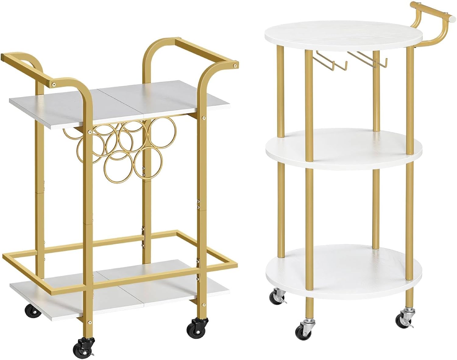 Amazon.com - HOOBRO Gold Bar Cart for Home and 3-Tier Round Bar Cart,2 ...