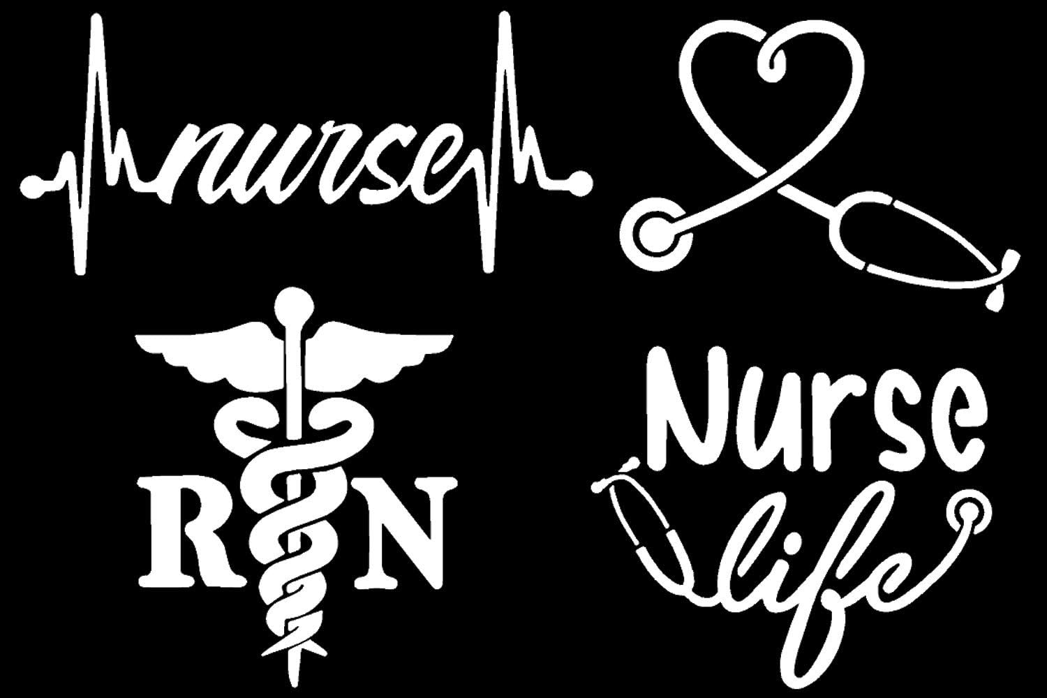 Amazon.com: Nurse Decal 4 Pack: Nurse Heartbeat, Heart, Nurse Life, RN ...