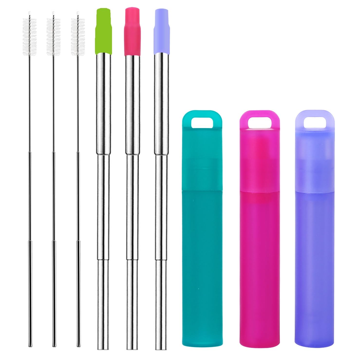 Amazon.com: NAIVELY-Metal Reusable Straws, 3 Pack Collapsible Portable ...