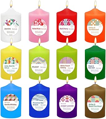 Amazon.com: Home Scented Color Pillar Candles Set of12-2x3 inch ...