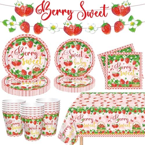 83PCS Strawberry Party Decorations Strawberry Theme Birthday Party ...