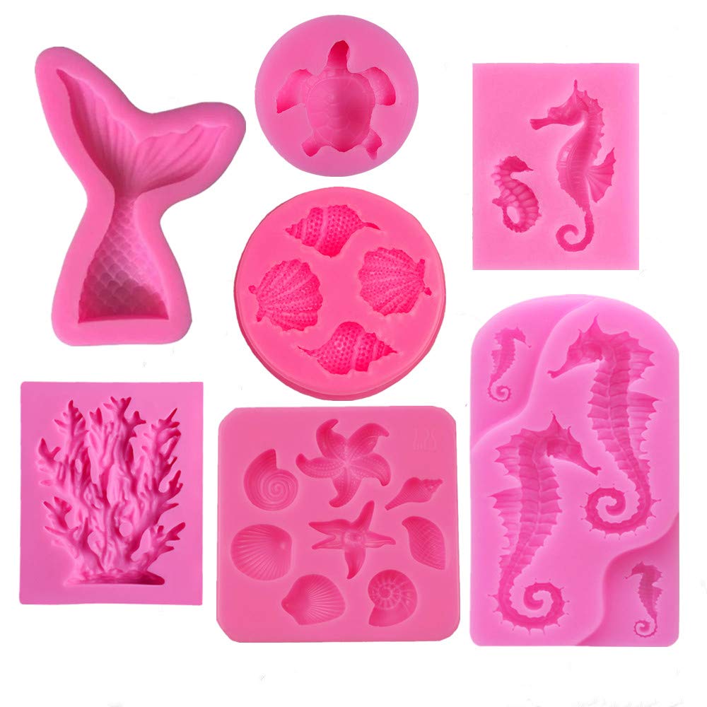Mermaid Theme Cake Silicone Molds - Mermaid Tail Seahorse Starfish ...