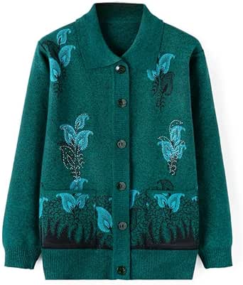 Amazon | [EDREES] 高齢者 ニット おばあちゃん カーディガン レディース ニット セーター 長袖 薄手 ラペルカラー 花柄 トップス 大きいサイズ ニットジャケット ...