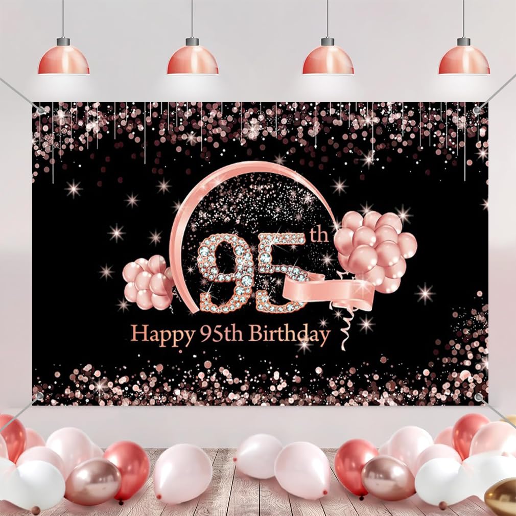 Amazon.com : Tecreo Happy 95th Birthday Decorations Backdrop Banner for ...
