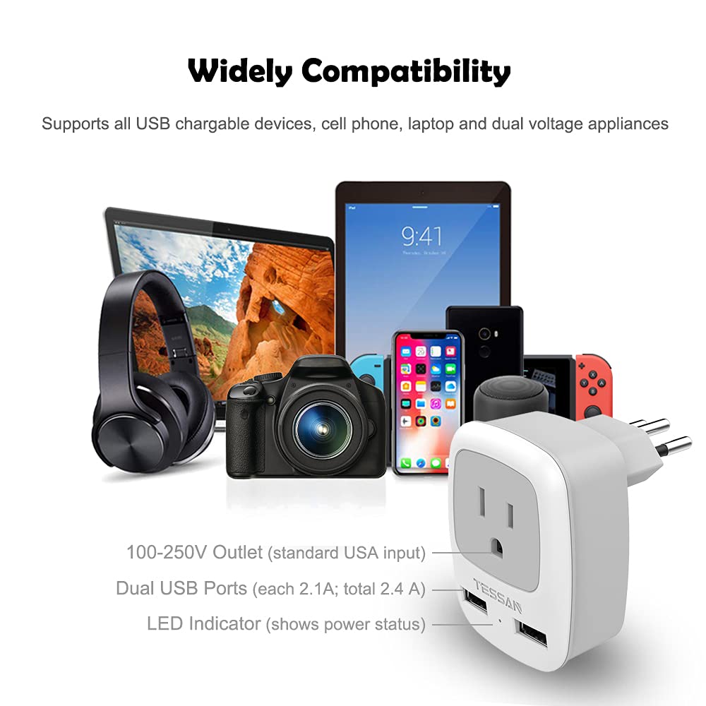 Snapklik.com : TESSAN Brazil Power Adapter Travel Plug, 3 In 1 USA ...