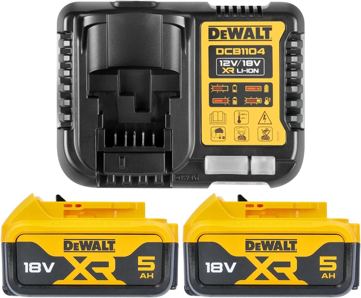 DEWALT B DCB184 5.0ah 18v XR Lithium Ion Battery Twin Pack With Charger ...