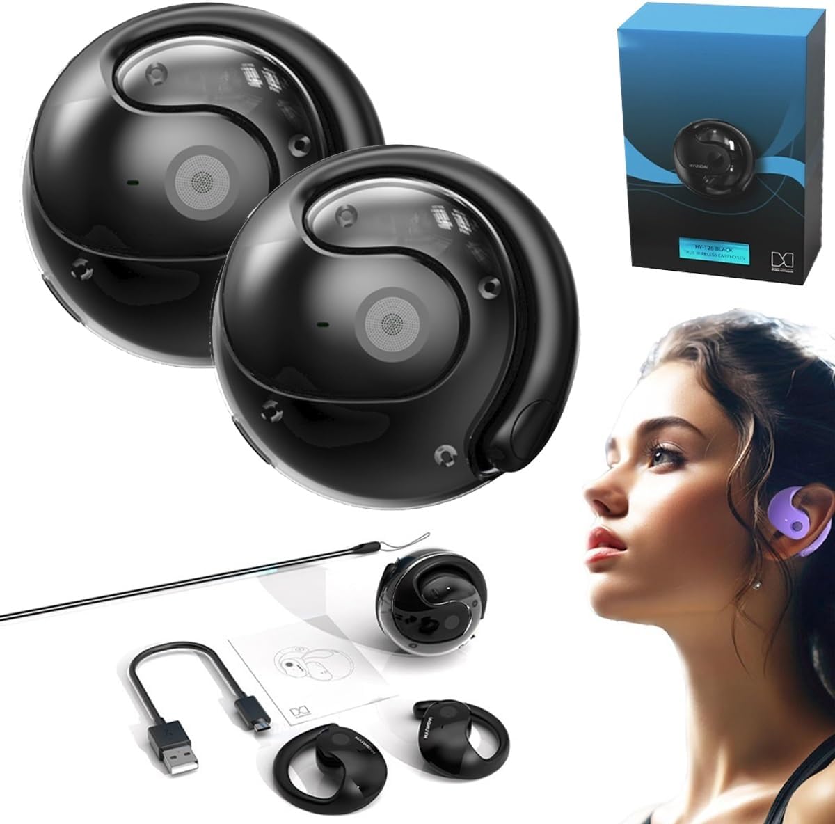 Hy-Undai Hy-T26 Pro Écouteurs de traduction Bluetooth sans fil Ai ...