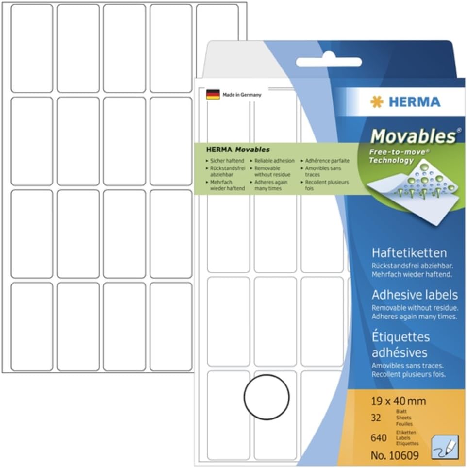 Herma 10609 Universal Removable / Movable Labels 19 x 40 mm 640 Pieces ...