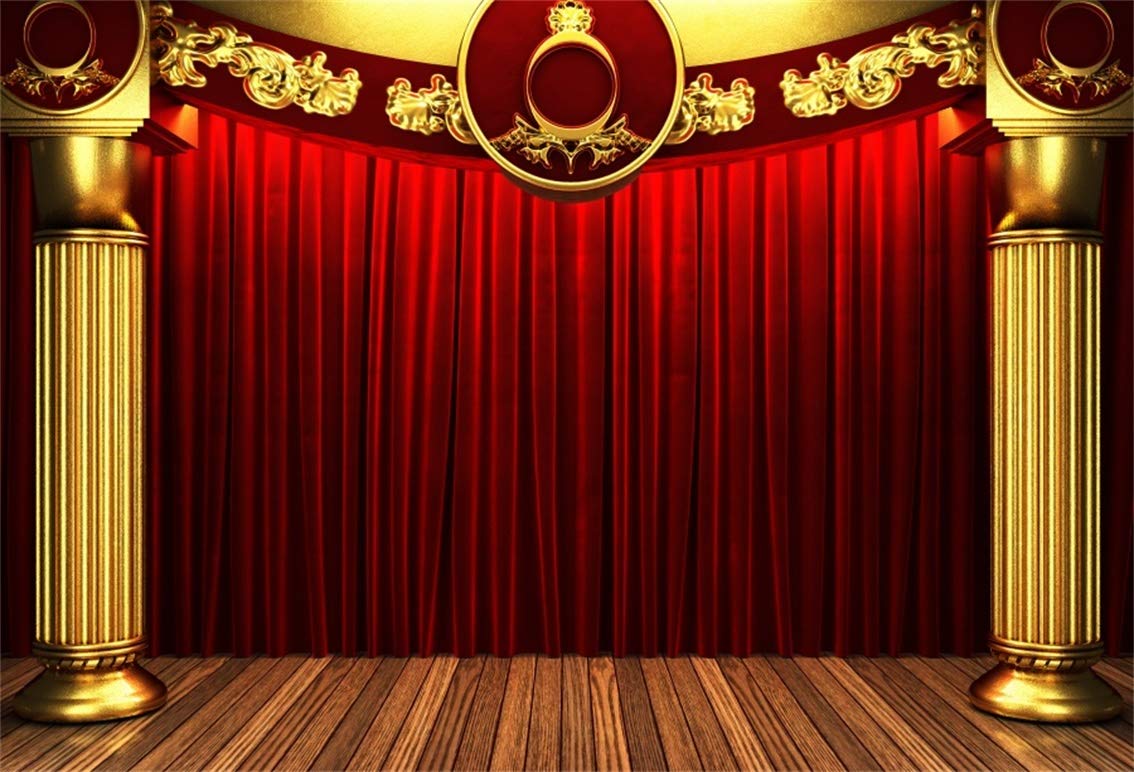 Leyiyi 5x3ft Closed Curtain Vintage Wooden Stage Backdrop Luxury ...