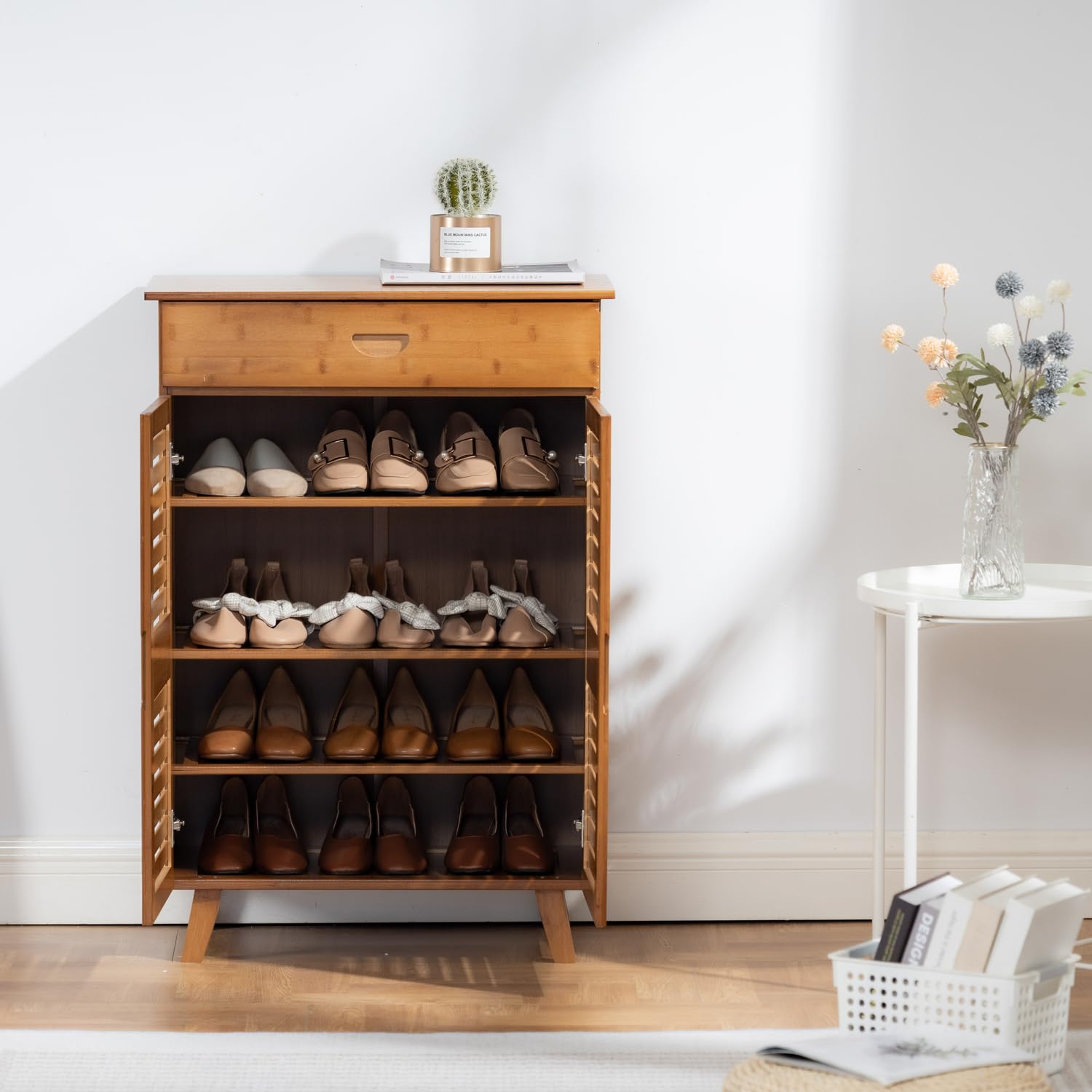 latifolia Shoe Cabinet, Vintage Shoe Storage Cabinet with 2 Doors, 5 ...