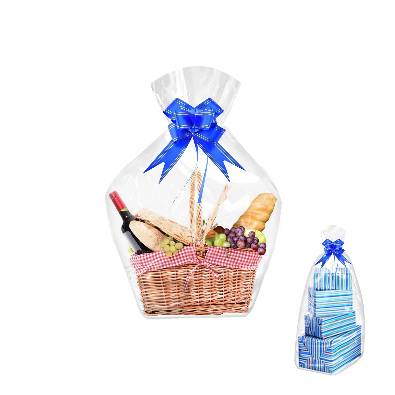 Amazon.com: Jumbo Huge Gift Wrap Cellophane Bags with Blue Ribbons ...