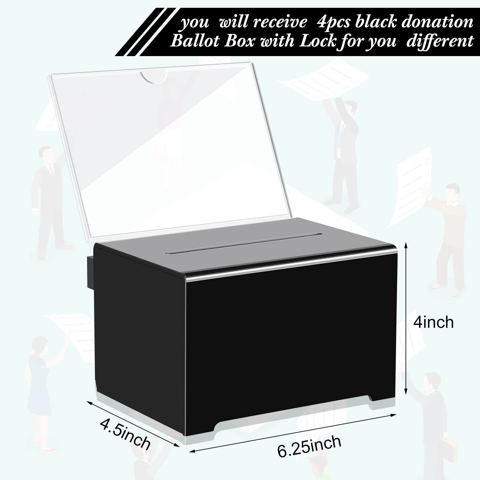 12Pcs Acrylic Donation Ballot Box with Lock Black Suggestion Box Secure ...