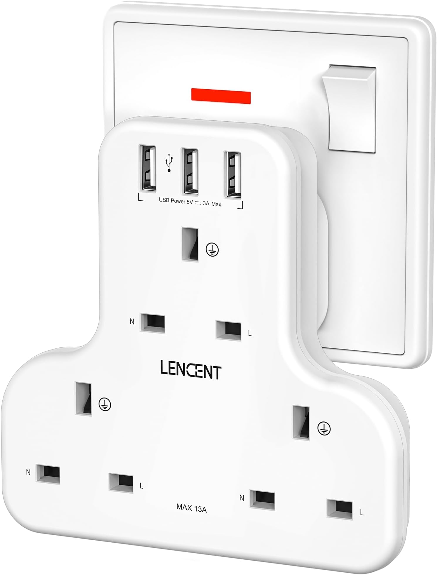 LENCENT Plug Extension Socket, 3 Way Multi Plug Socket with 3 USB Ports ...