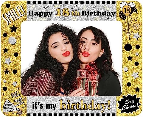 18th Birthday Party Photo Booth Props Frame,Black Gold Shiny Giant ...