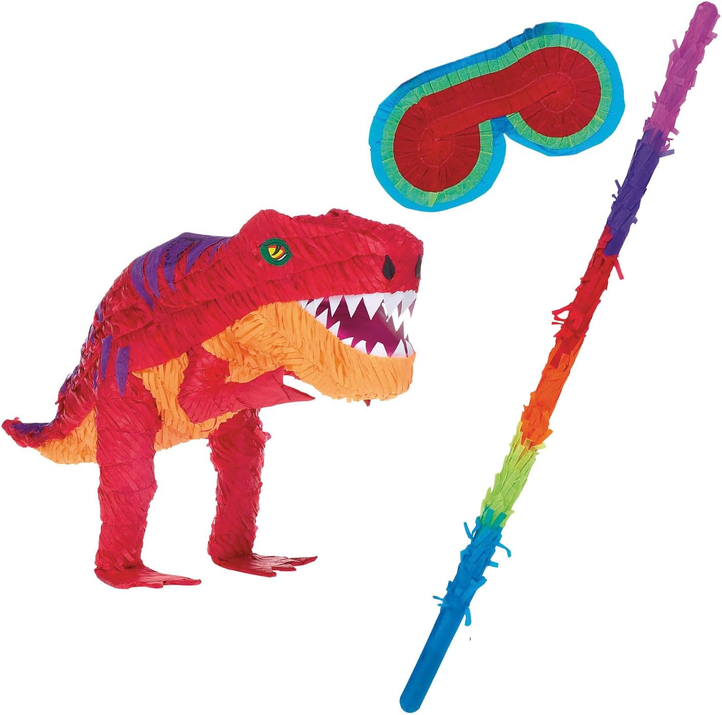 Dinosaur T-Rex Pinata Blindfold and Baton Set Kids Party Decoration ...