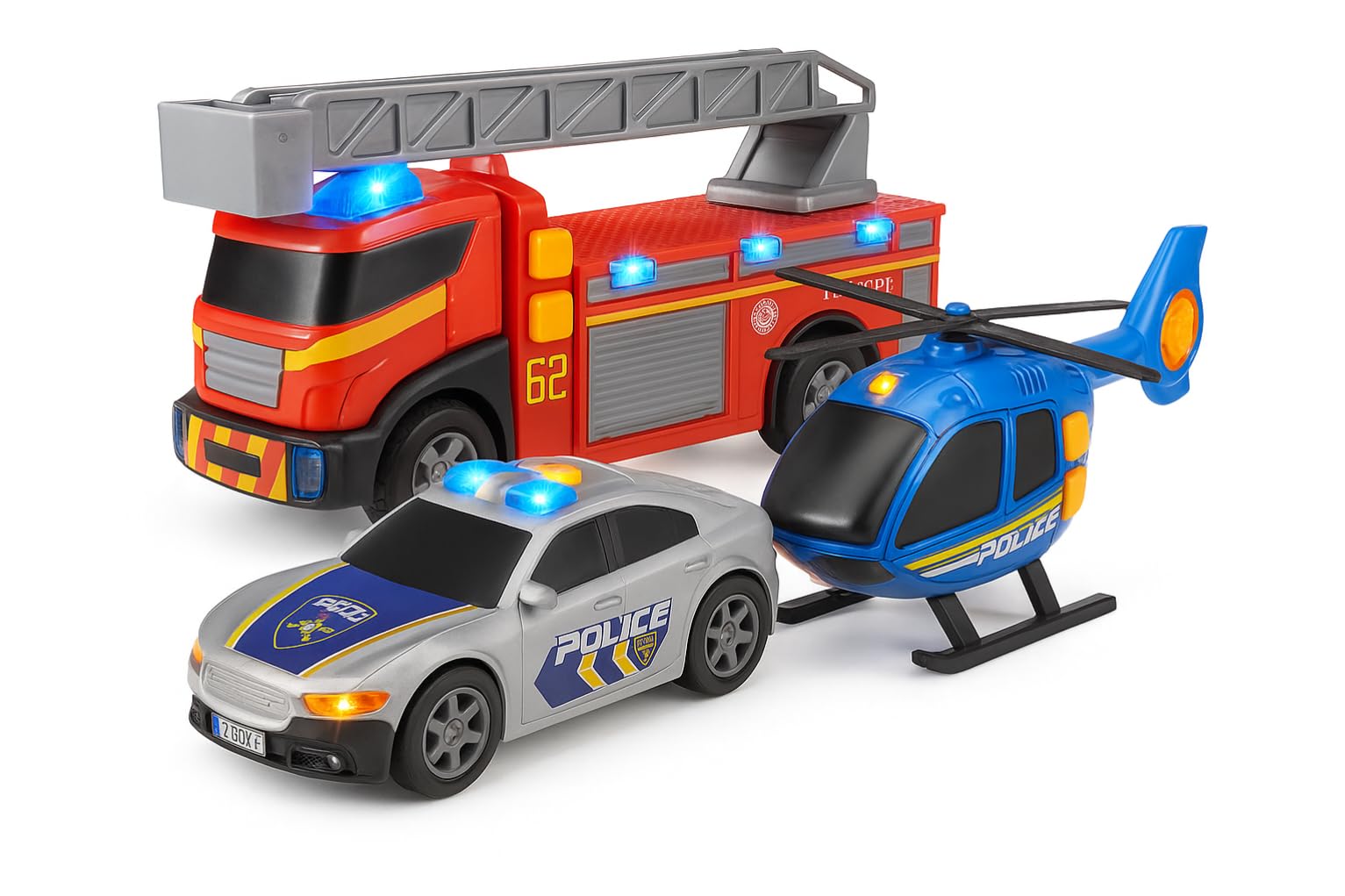 Teamsterz Emergency Vehicle 3-Pack | Friction Powered Police Car, Fire ...