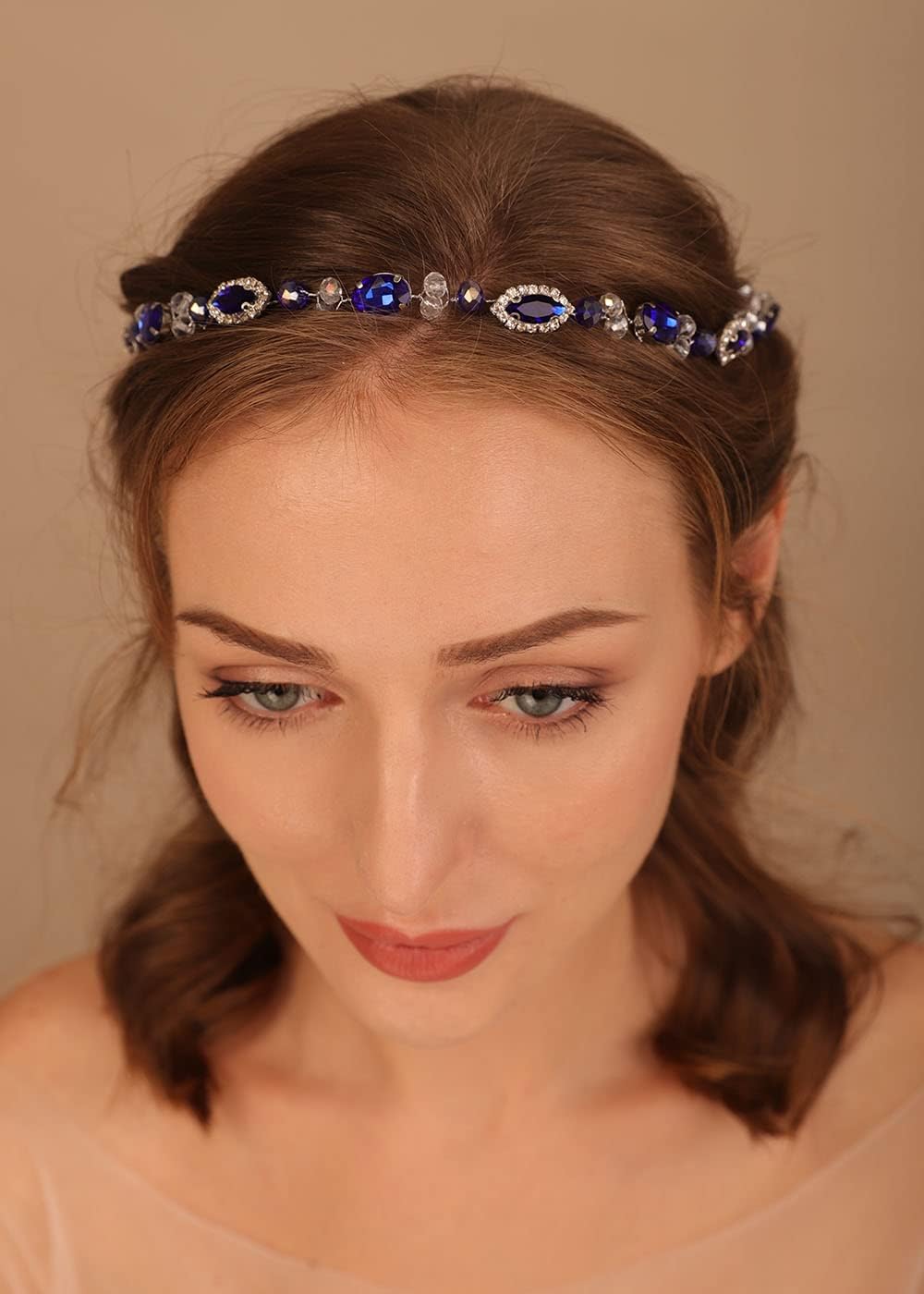 Amazon.com : Chargances Bridal Blue Rhinestone Hair Vine Wedding ...