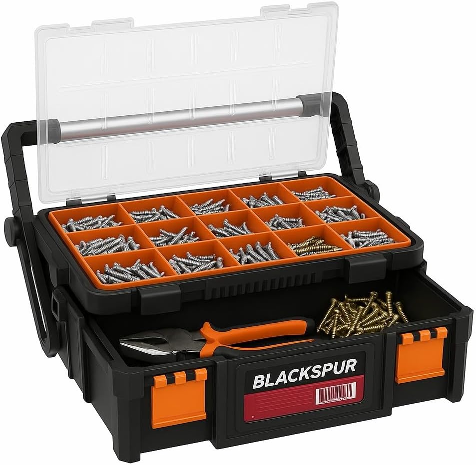 2 Tier 18'' Cantilever Tool Storage Box Organiser Carry Case Trays ...