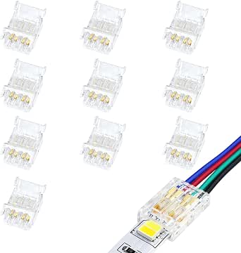 LightingWill RGB LED Connectors 4Pin 10mm, 10 PCS Strip to Wire ...