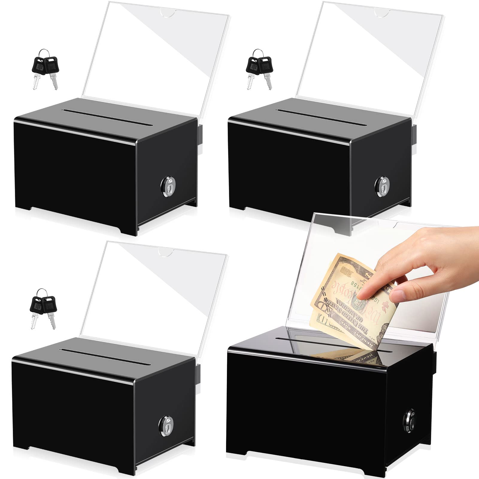 12Pcs Acrylic Donation Ballot Box with Lock Black Suggestion Box Secure ...
