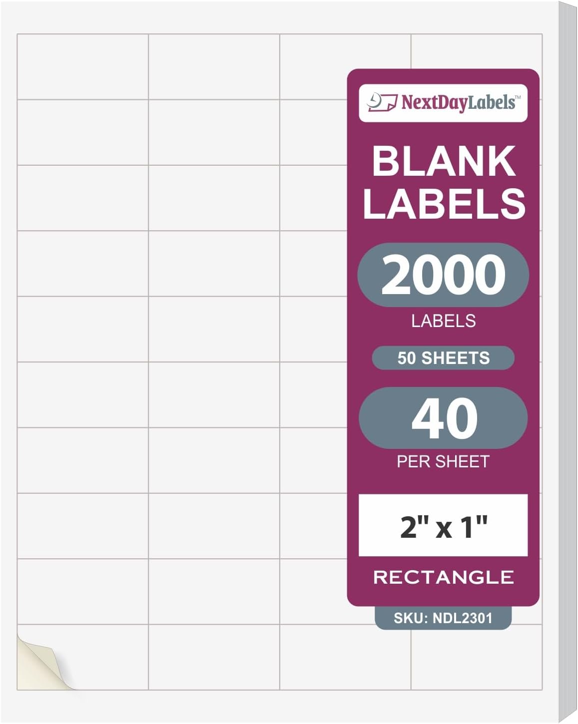 Amazon.com : Blank White 2" x 1" Labels - 40 Labels Per Sheet - for ...