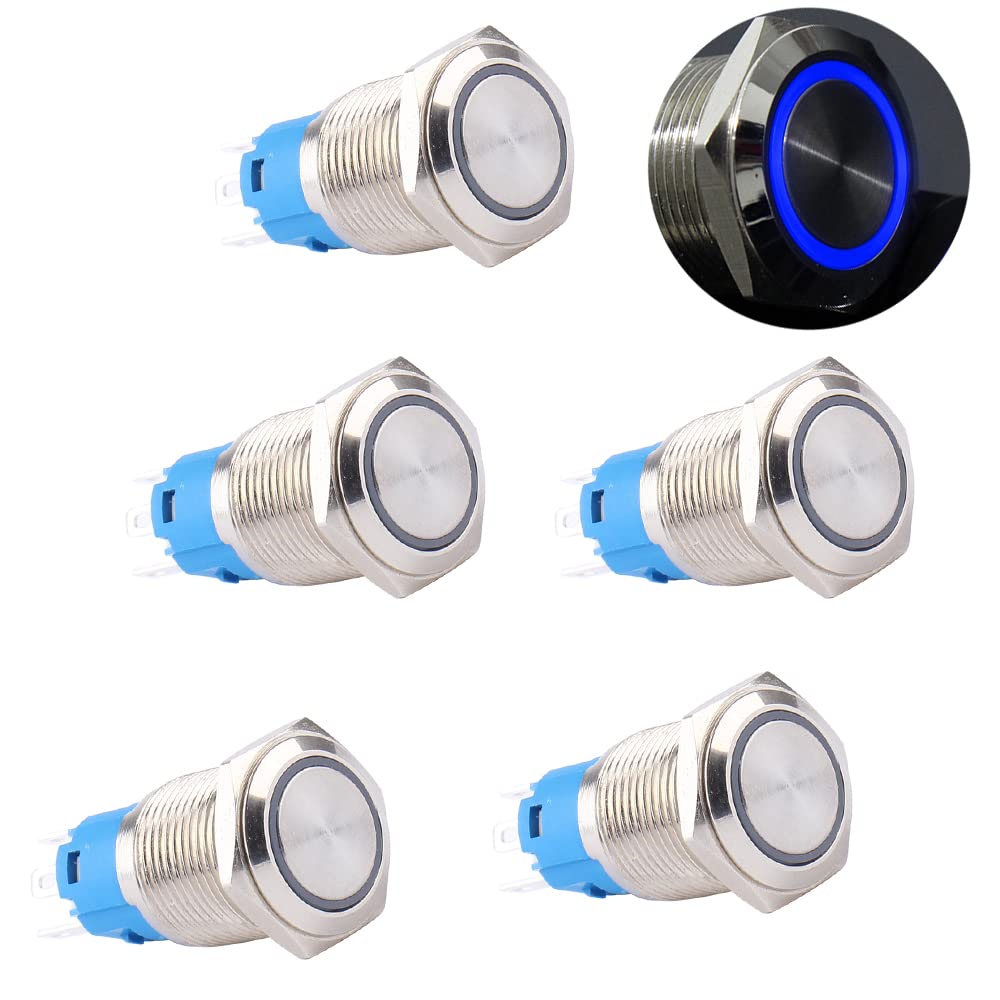 Snapklik.com : DMWD 5pcs 19mm Metal Waterproof Anti-Vandal Momentary Push Button Switch Self ...