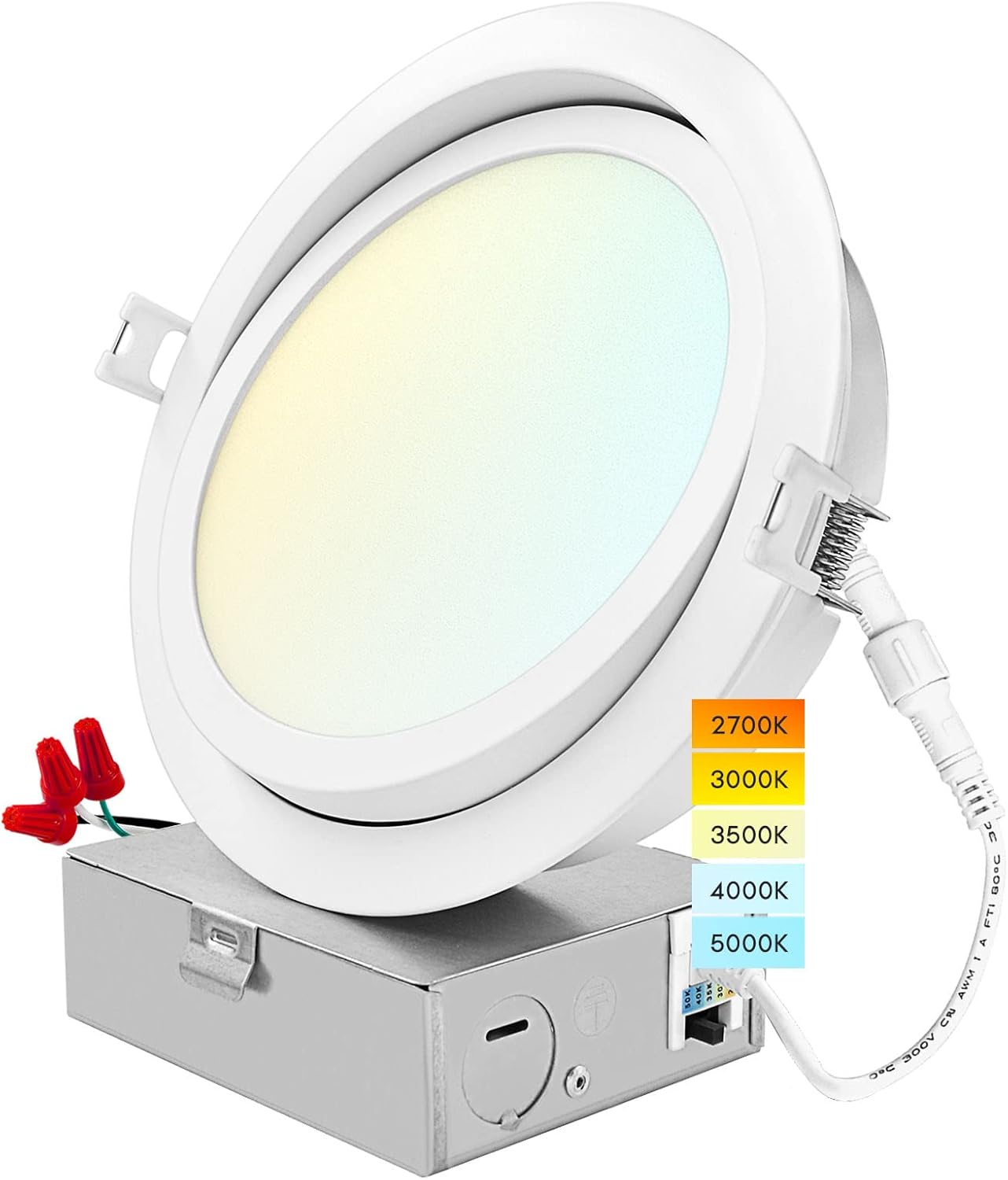 LUXRITE 6 Inch Gimbal LED Recessed Lighting, 5 Color Selectable 2700K ...