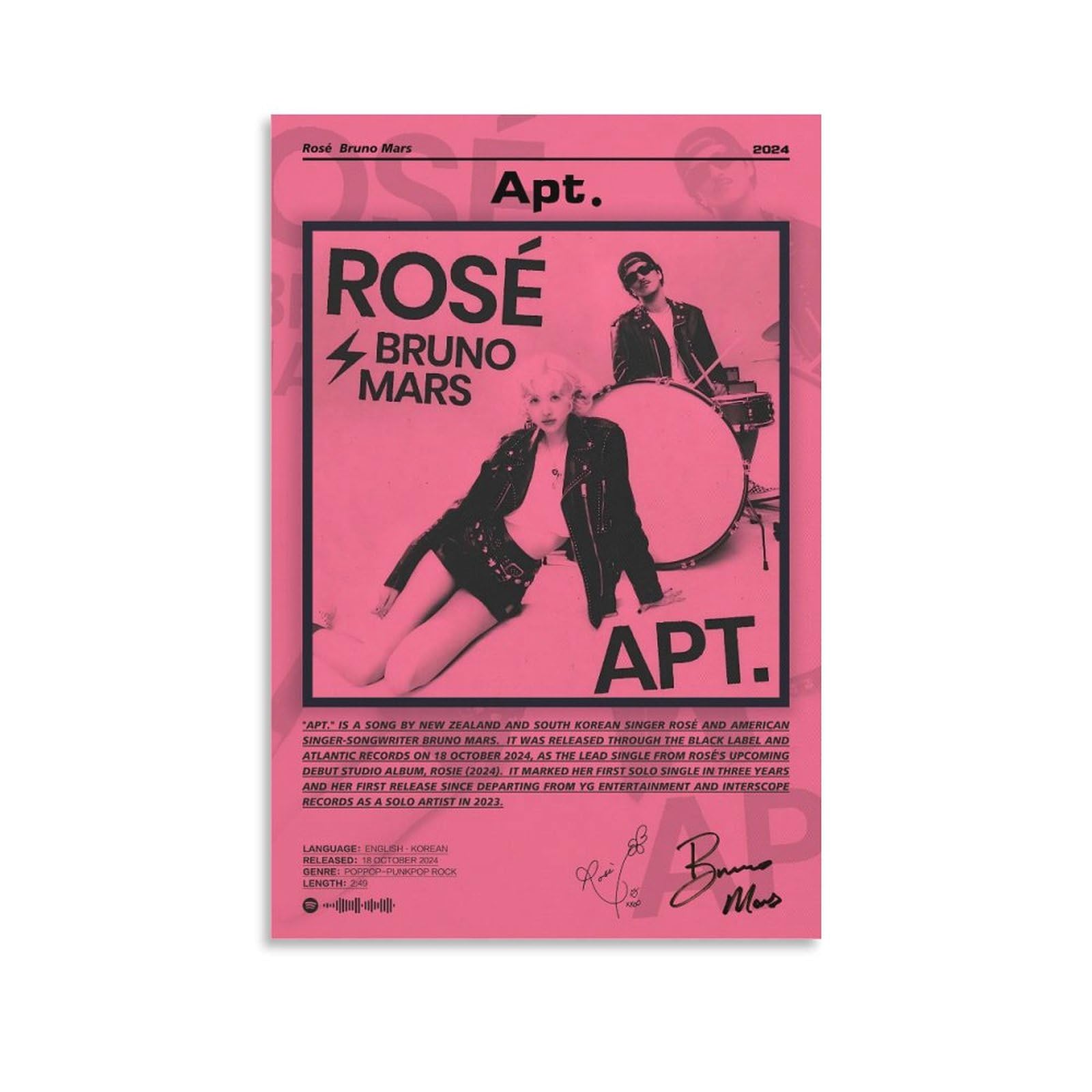 Amazon.com: WLDJIEW Apt. Poster Apt. ROSÉ Poster ROSÉ & Bruno Mars -APT ...