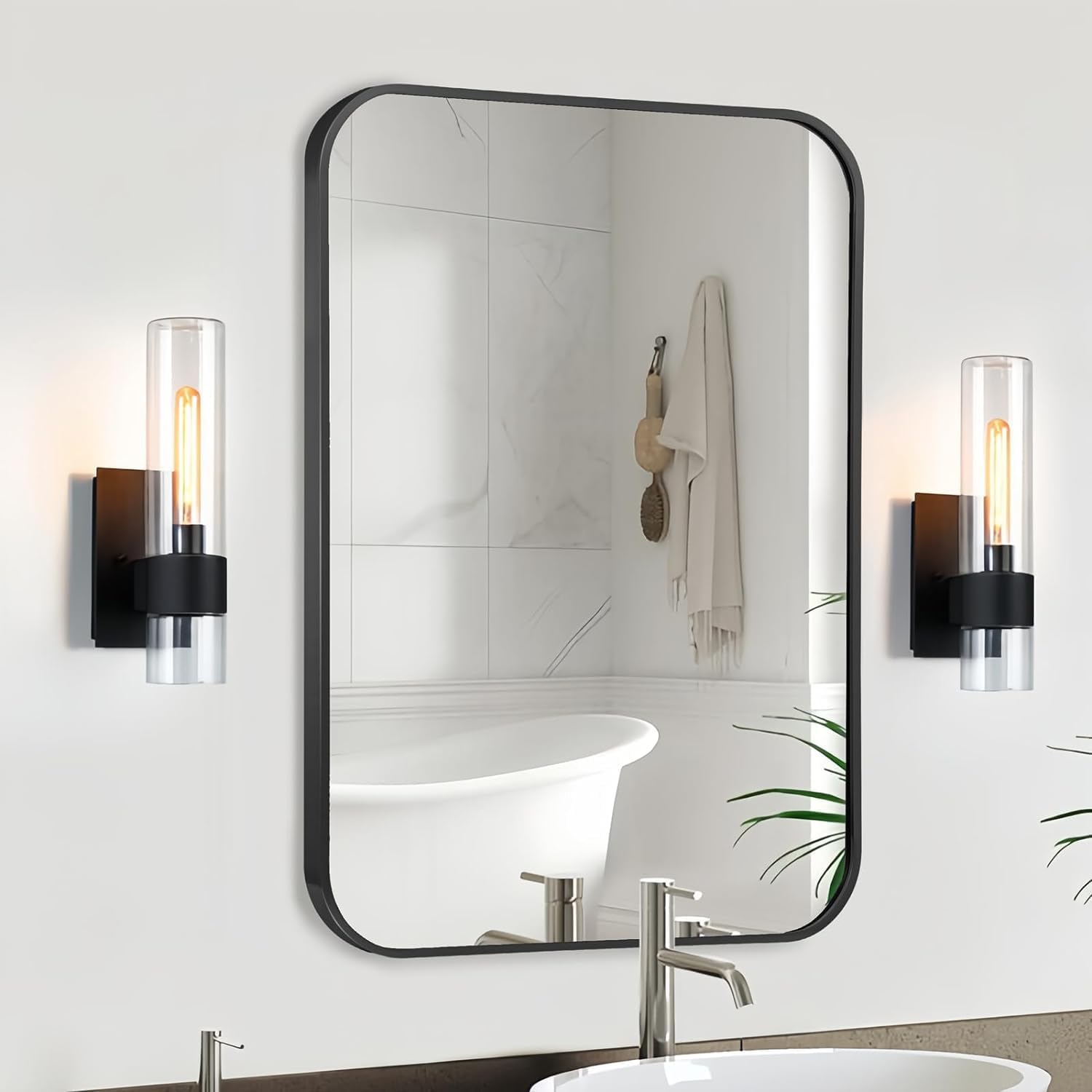 Amazon.com: CLBA Black Bathroom Mirror, 16x24 Inch Matte Black Mirror ...
