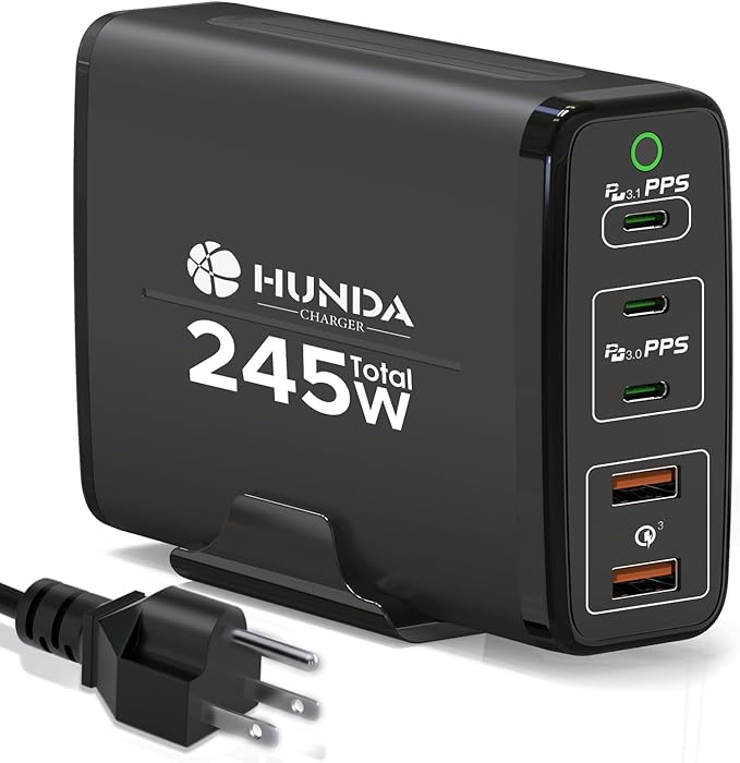 Amazon.com: USB C GaN Charger, HUNDA Total 245W GaN PD Fast Charger 5 ...